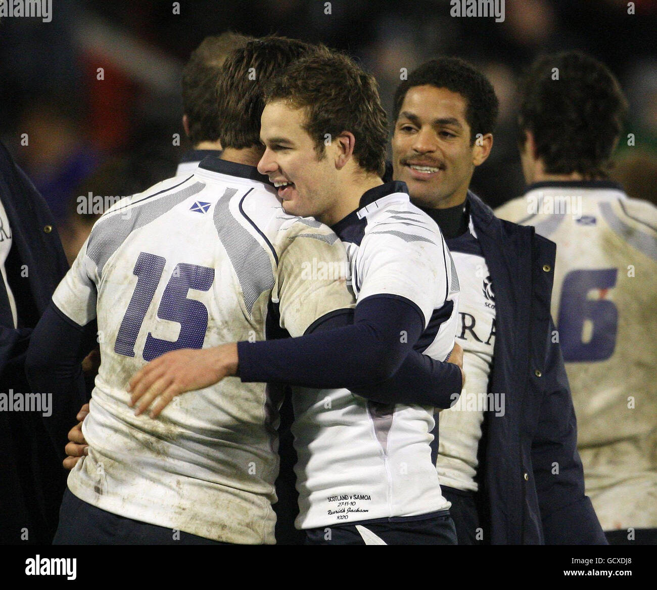 Scotland's Ruaridh Jackson celebrates kicking the winning points ...