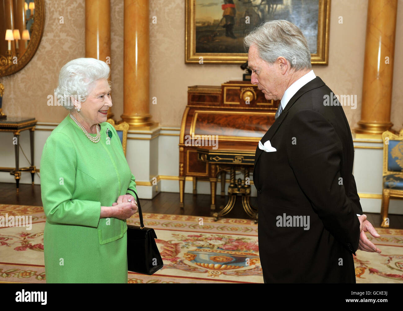 Britain's Queen Elizabeth II talks with the Ambassador of Chile, Mr ...