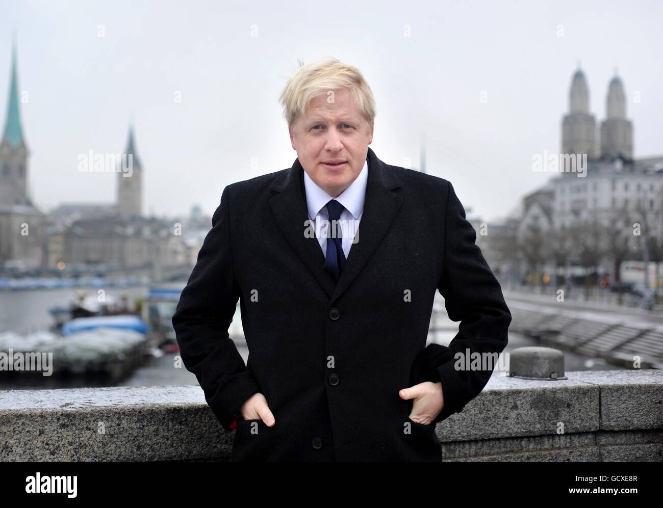 Mayor london boris johnson poses beside river in zurich hi-res stock ...