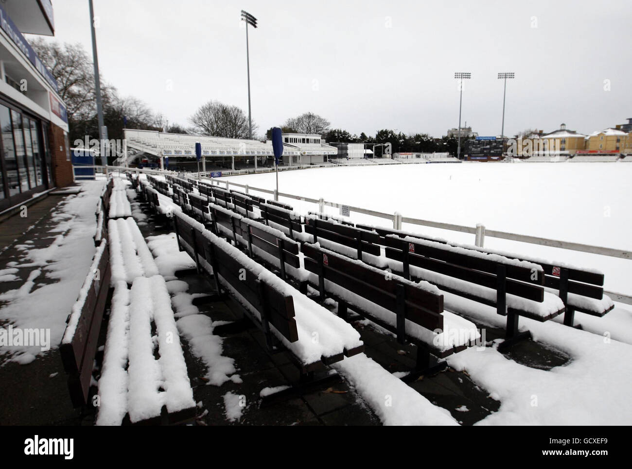 Snow at the essex county cricket ground in chelmsford hi-res stock ...