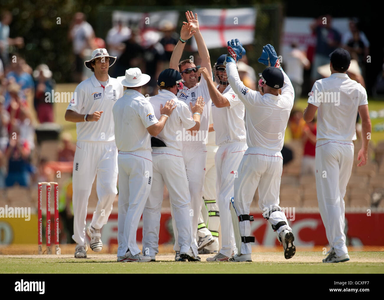 England's Graeme Swann celebrates dismissing Australia's Xavier Doherty ...