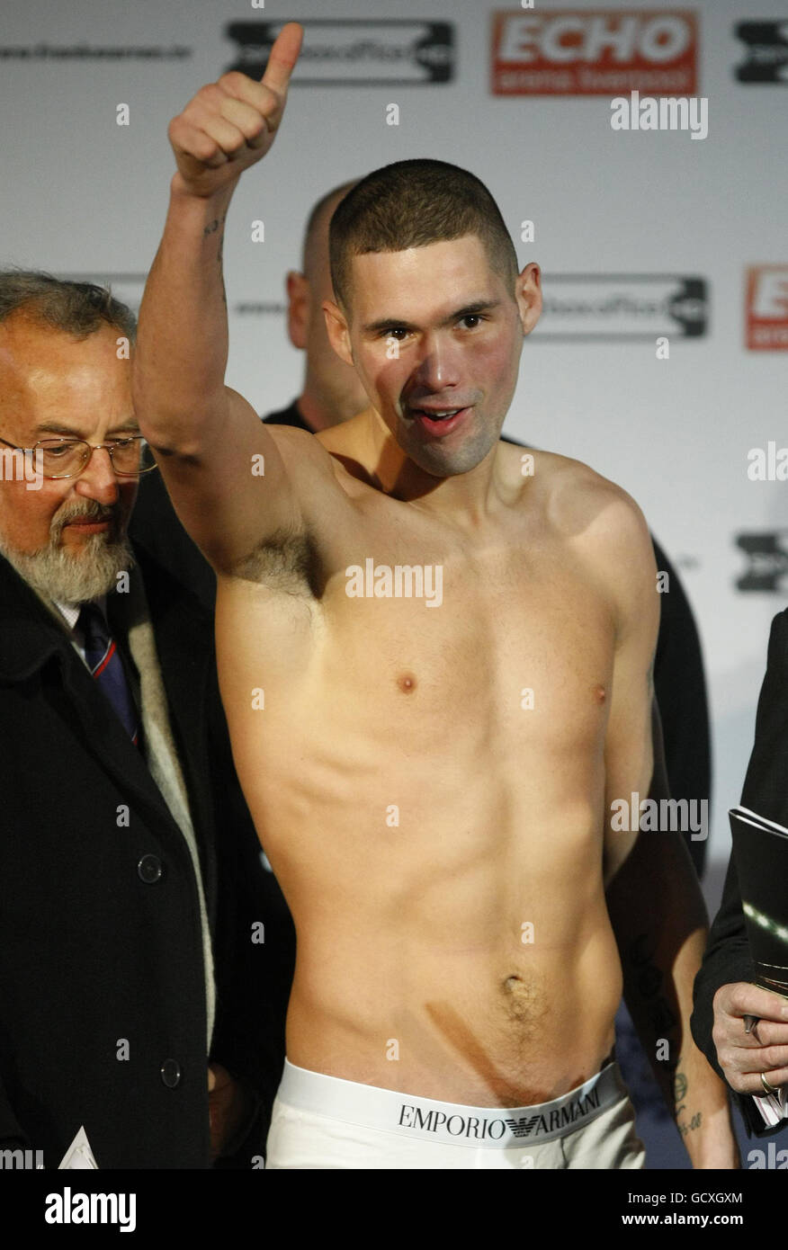 Tony Bellew weighs in ahead of his fight against Ovill McKenzie for the ...