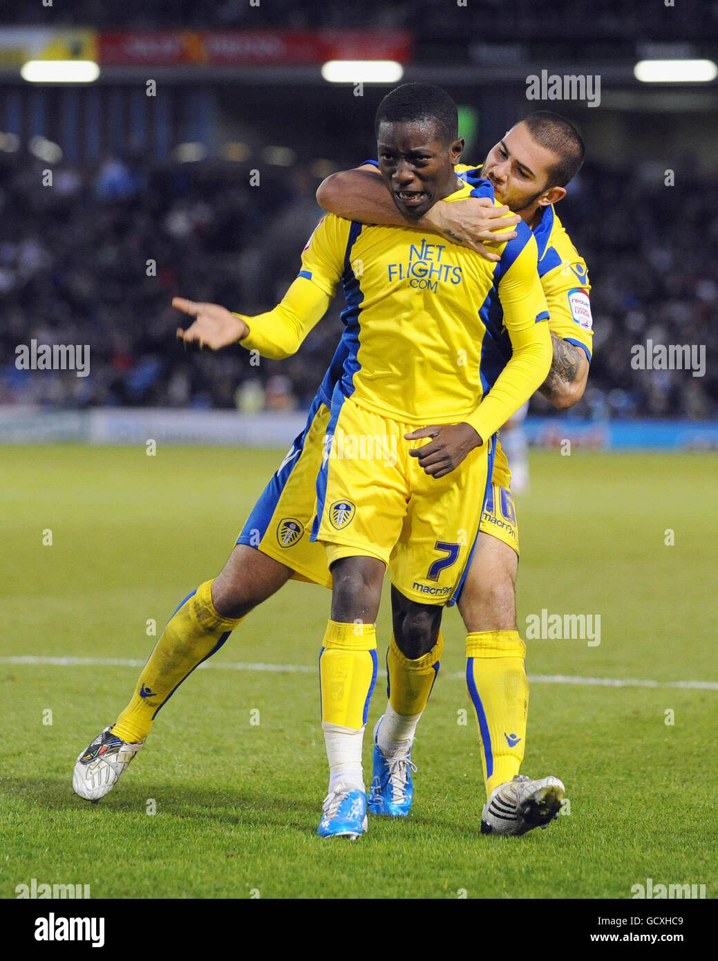 Leeds uniteds max gradel celebrates scoring hi-res stock photography ...