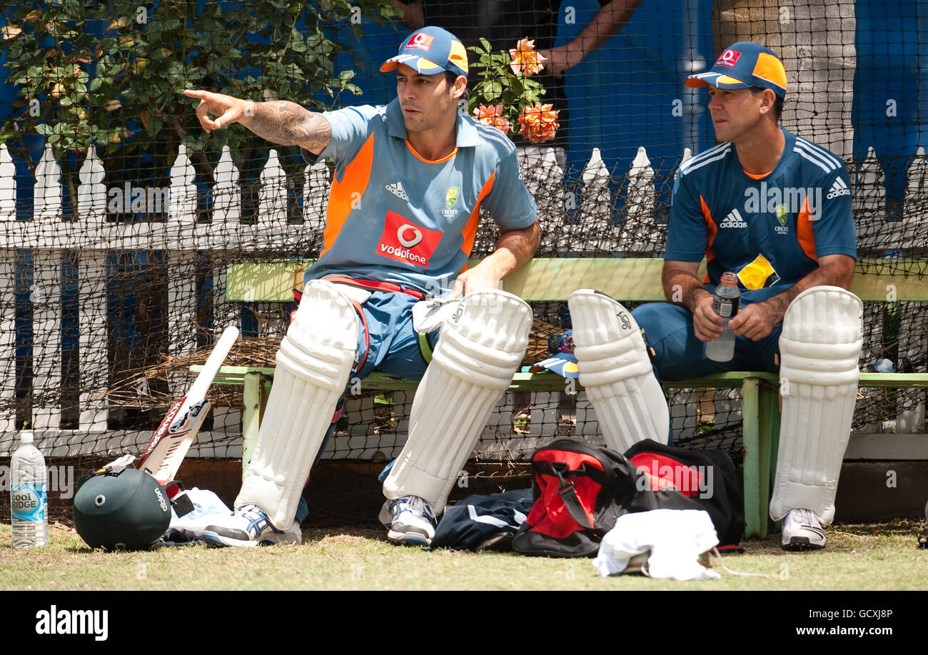 Australia's Mitchell Johnson (left) with captain Ricky Ponting during a ...