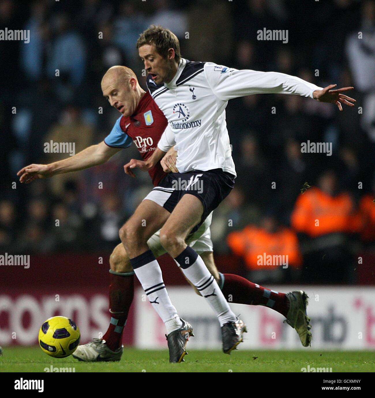 Tottenham Hotspur's Peter Crouch (right) and Aston Villa's James ...