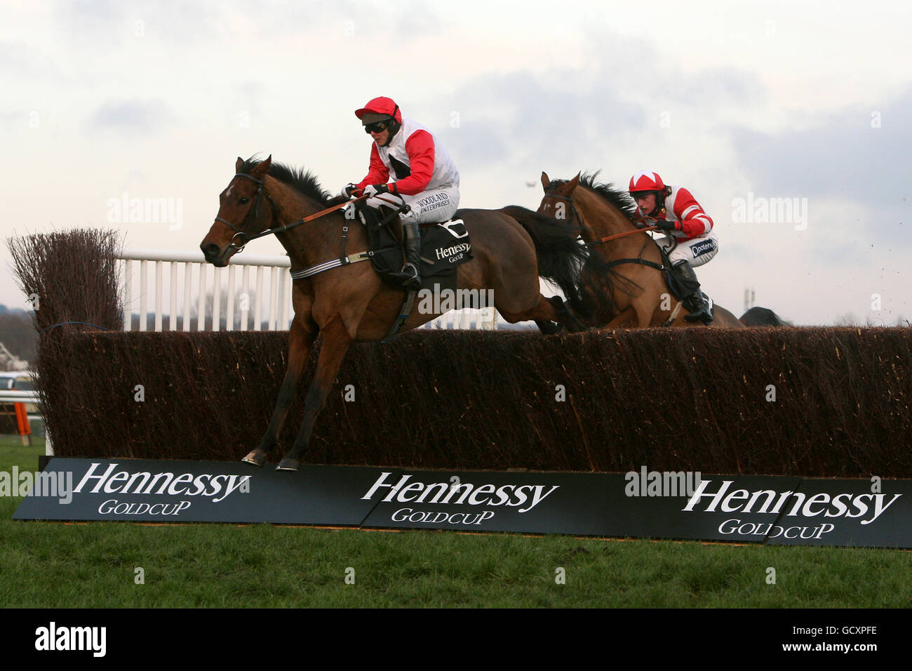 Jockey Matthew Batchelor on Carruthers during the Hennessy Gold Cup ...