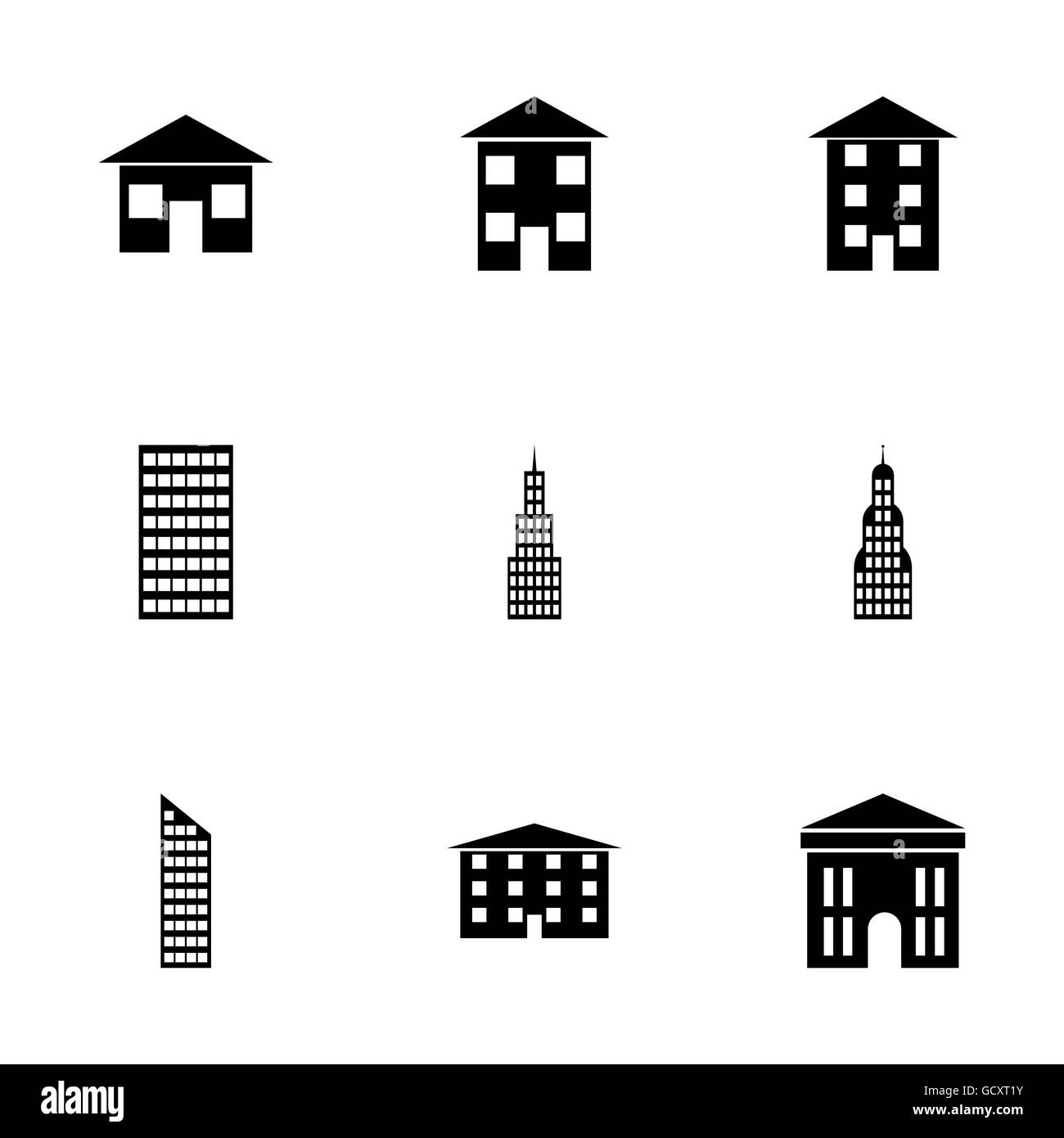 Vector black buildings icon set Stock Vector Image & Art - Alamy