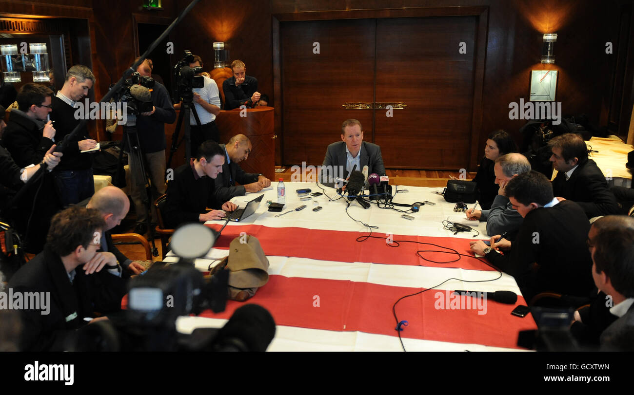 Andy Anson, Chief Executive of the England 2018 bid, speaks at a press ...