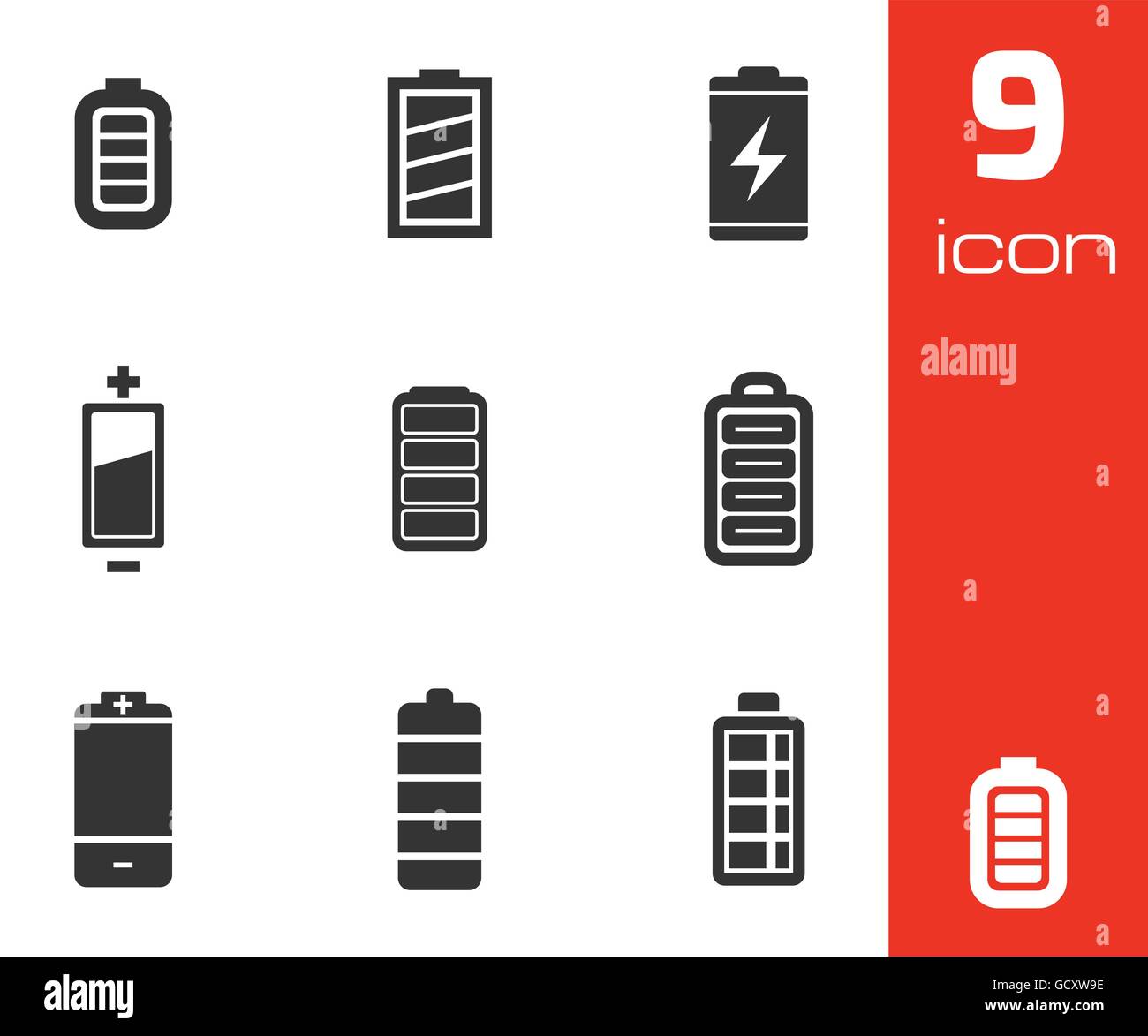 Vector black battery icons set Stock Vector Image & Art - Alamy