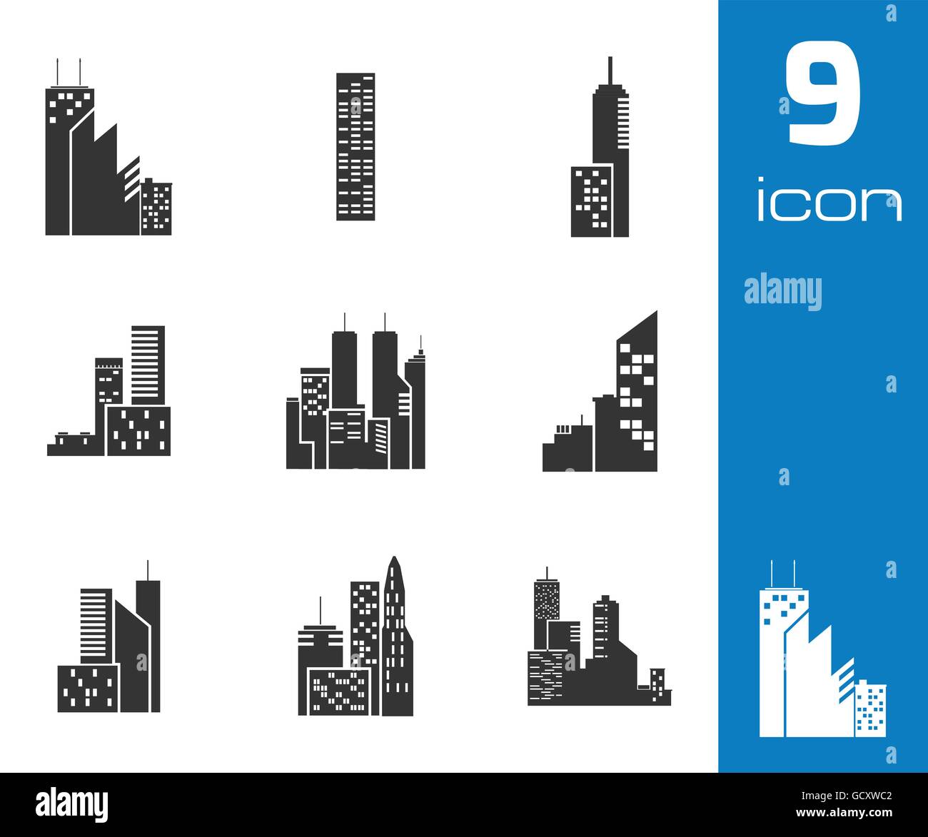 Vector black building icons set Stock Vector Image & Art - Alamy