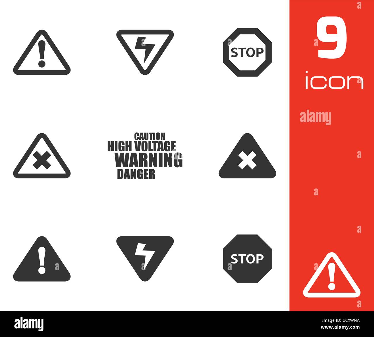Vector black danger icons set Stock Vector Image & Art - Alamy
