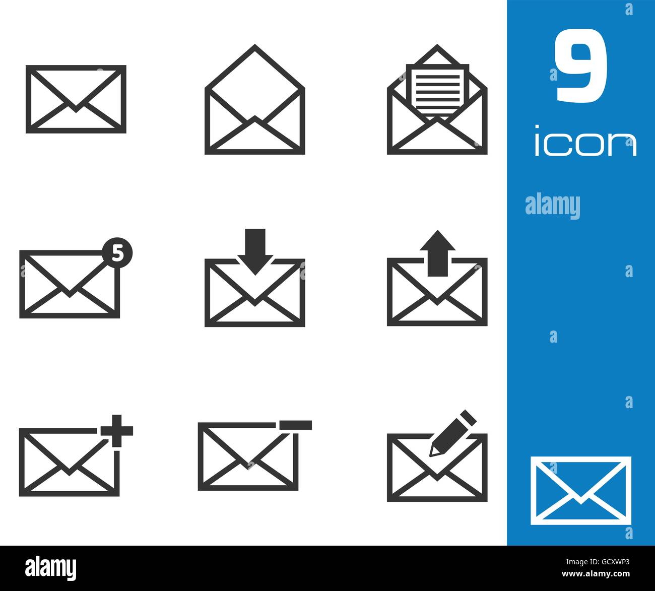 Vector black email icons set Stock Vector Image & Art - Alamy