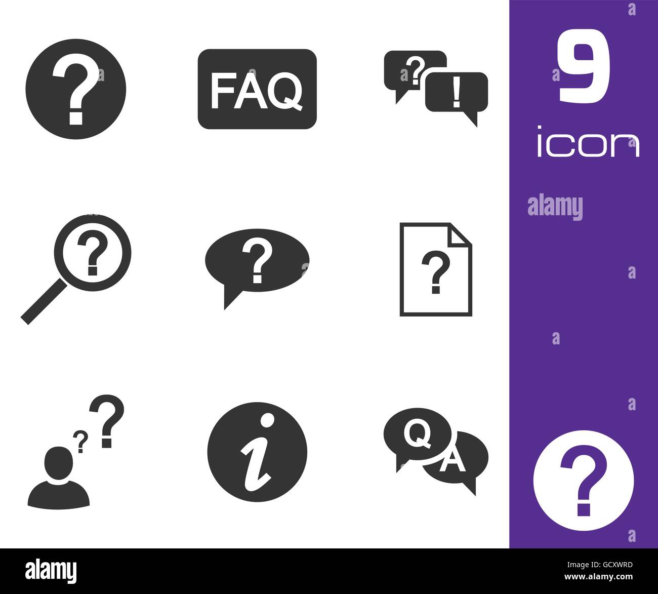 Vector black FAQ icons set Stock Vector Image & Art - Alamy