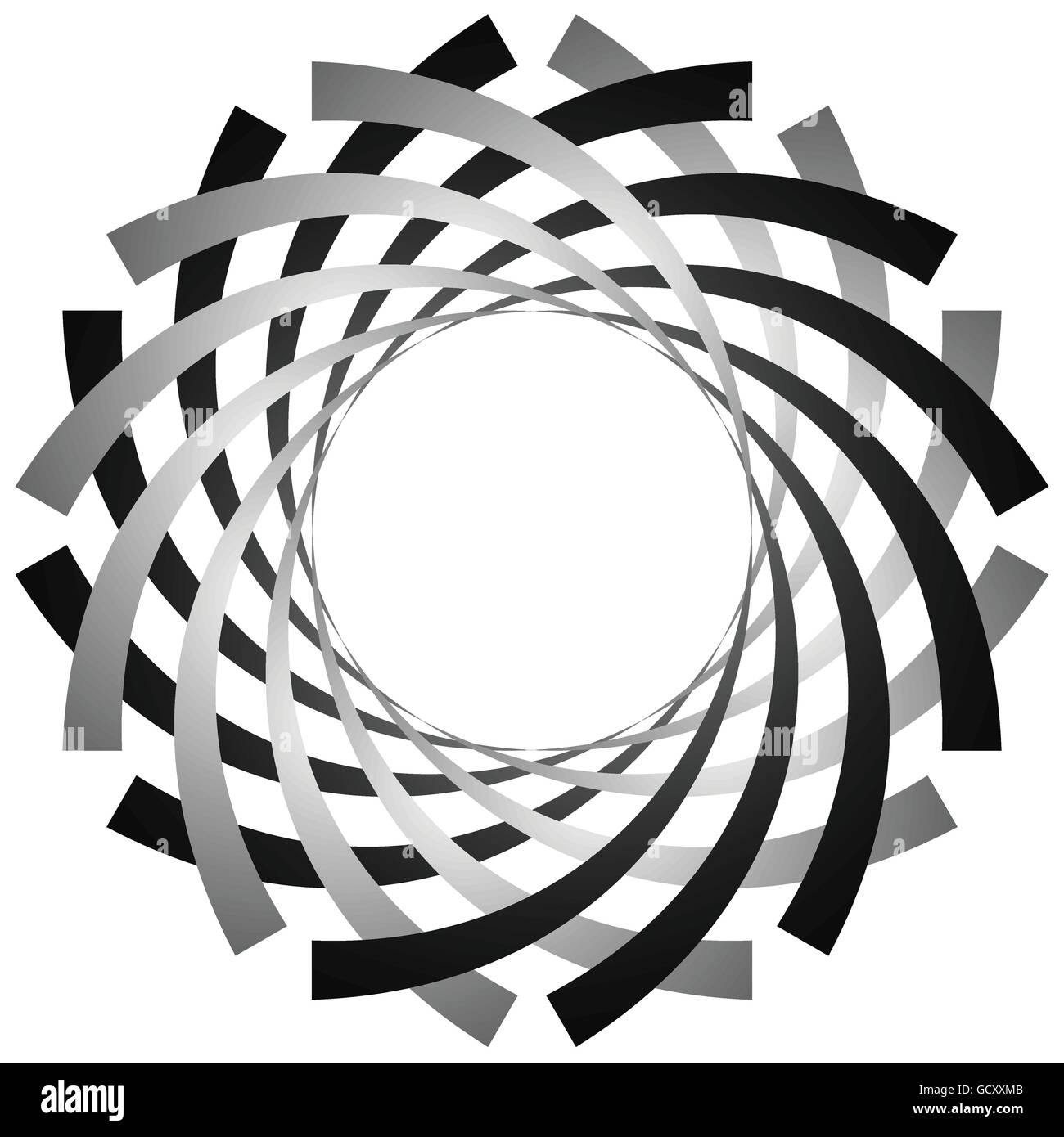 Circular, cyclic spiral, vortex element. Grayscale rotating shape ...