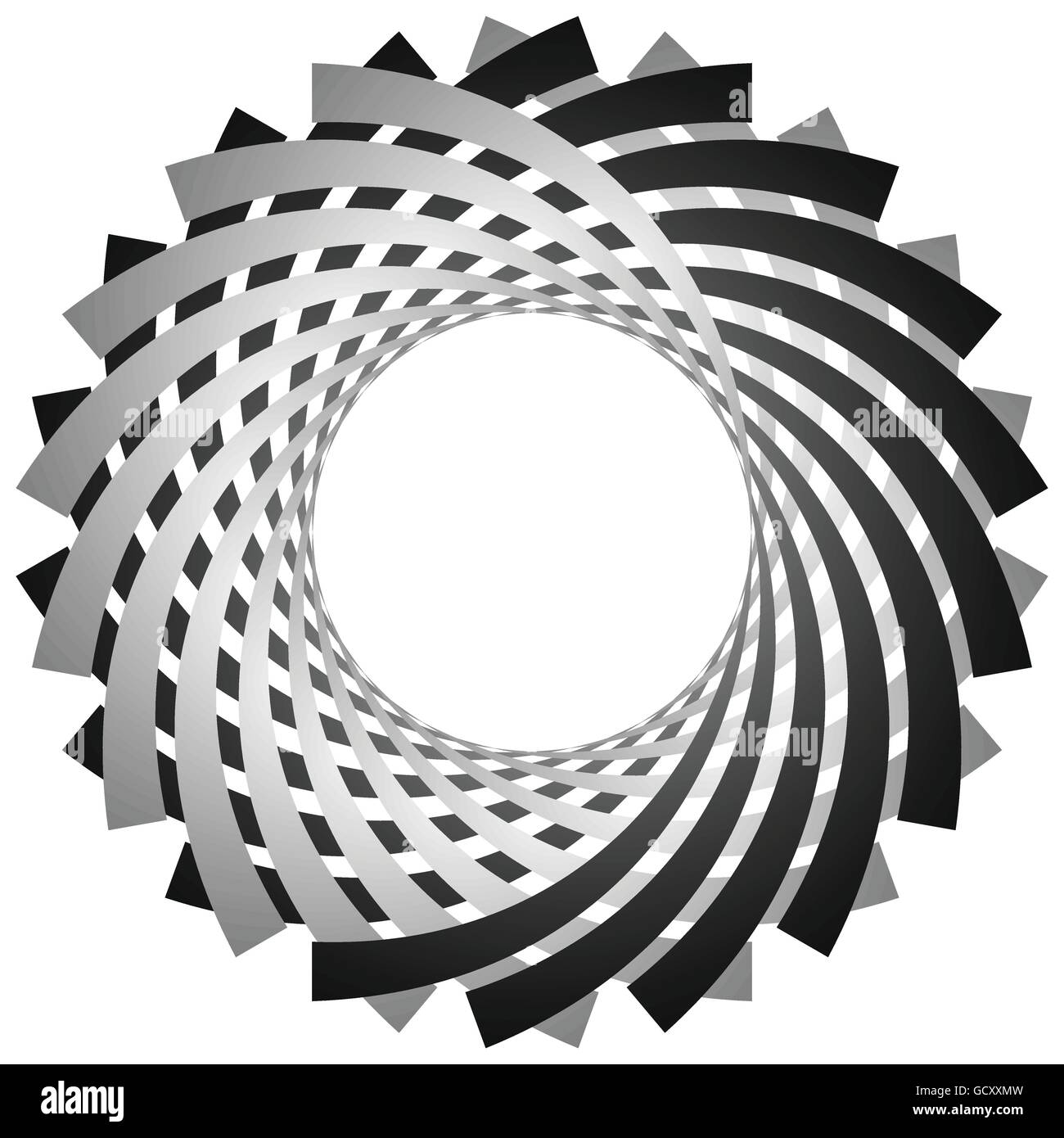 Circular, cyclic spiral, vortex element. Grayscale rotating shape ...