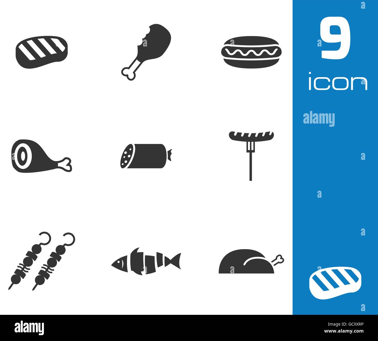Vector black meat icons set Stock Vector Image & Art - Alamy