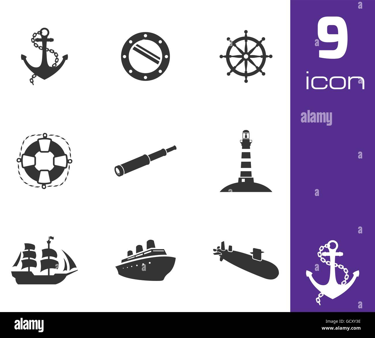 Vector black nautical icons set Stock Vector Image & Art - Alamy