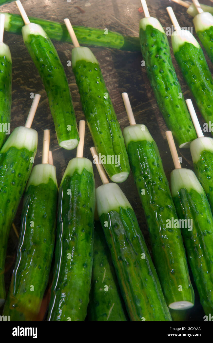 Japanese cucumbers mildly pickled in seaweed flavored ice water called ...
