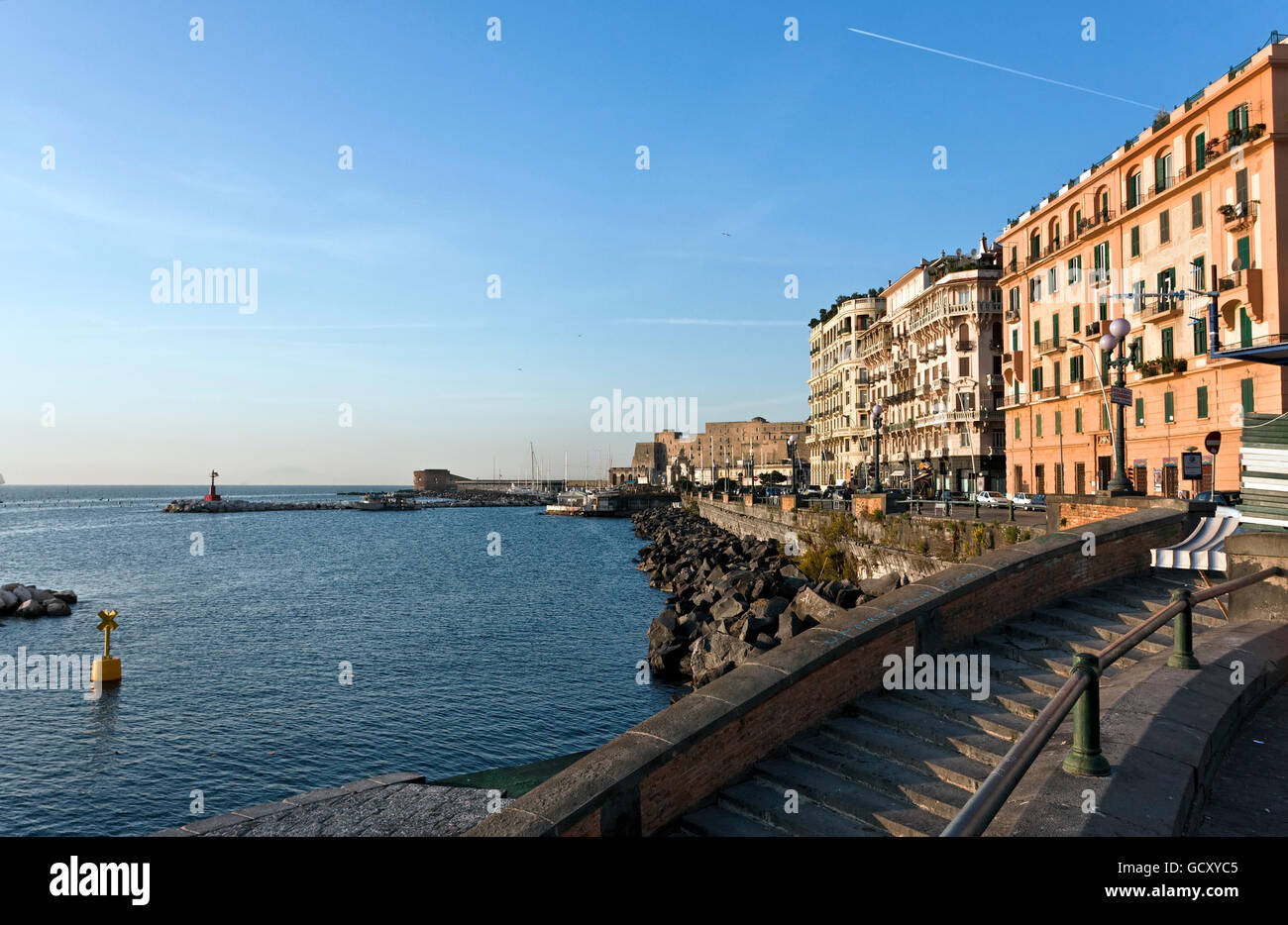 Promenade of Mergellina with the Castle dell'Ovo at back, Naples ...