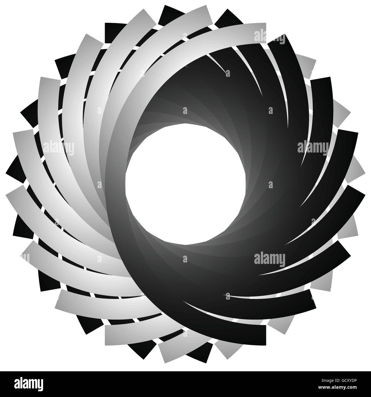 Circular, cyclic spiral, vortex element. Grayscale rotating shape ...