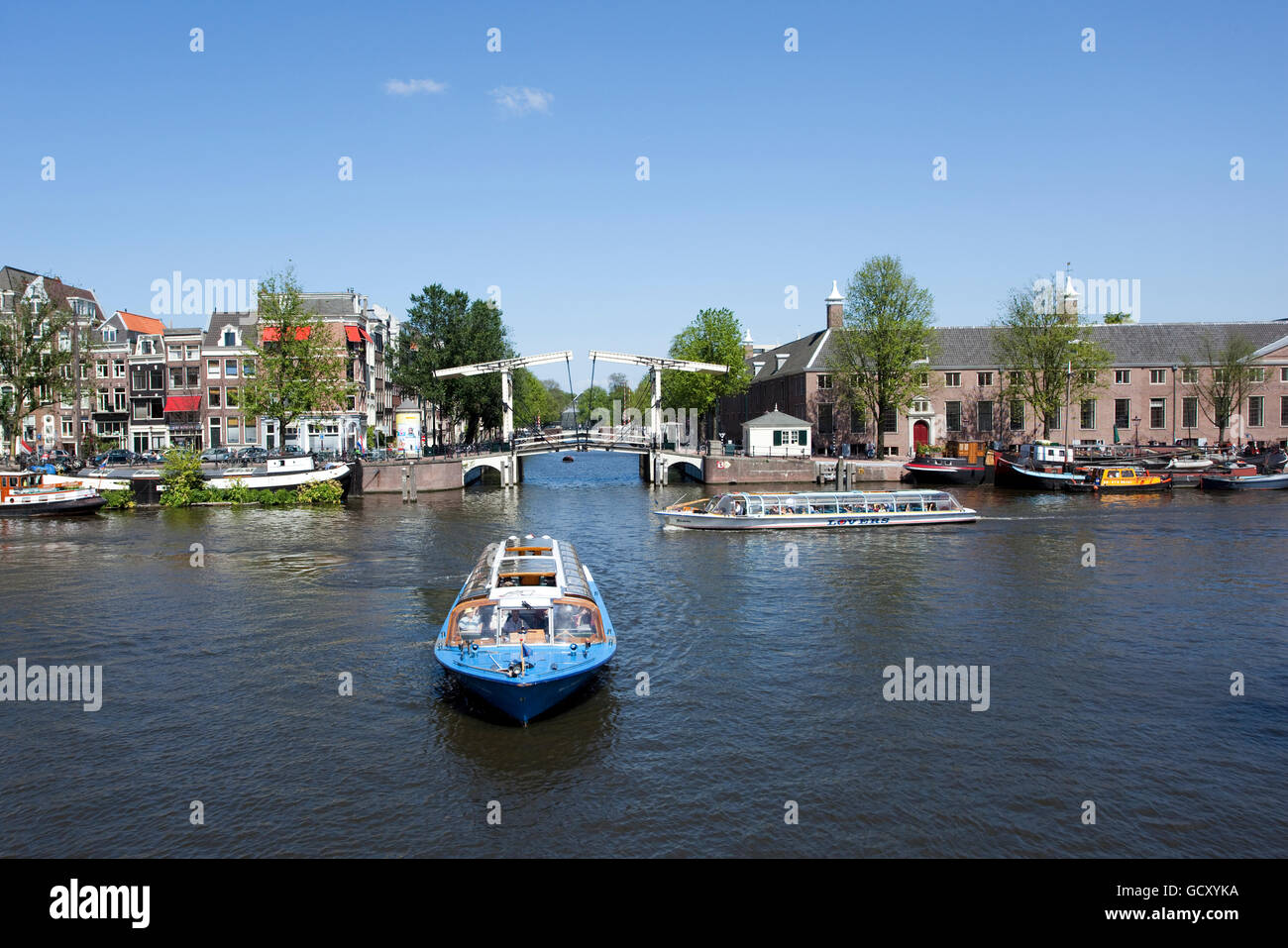 Excursion boat on the Amstel River, Hermitage, Amsterdam, Holland ...