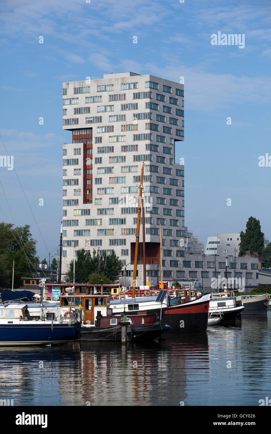 Modern residential tower on Sporenbrug island, Amsterdam, Holland ...