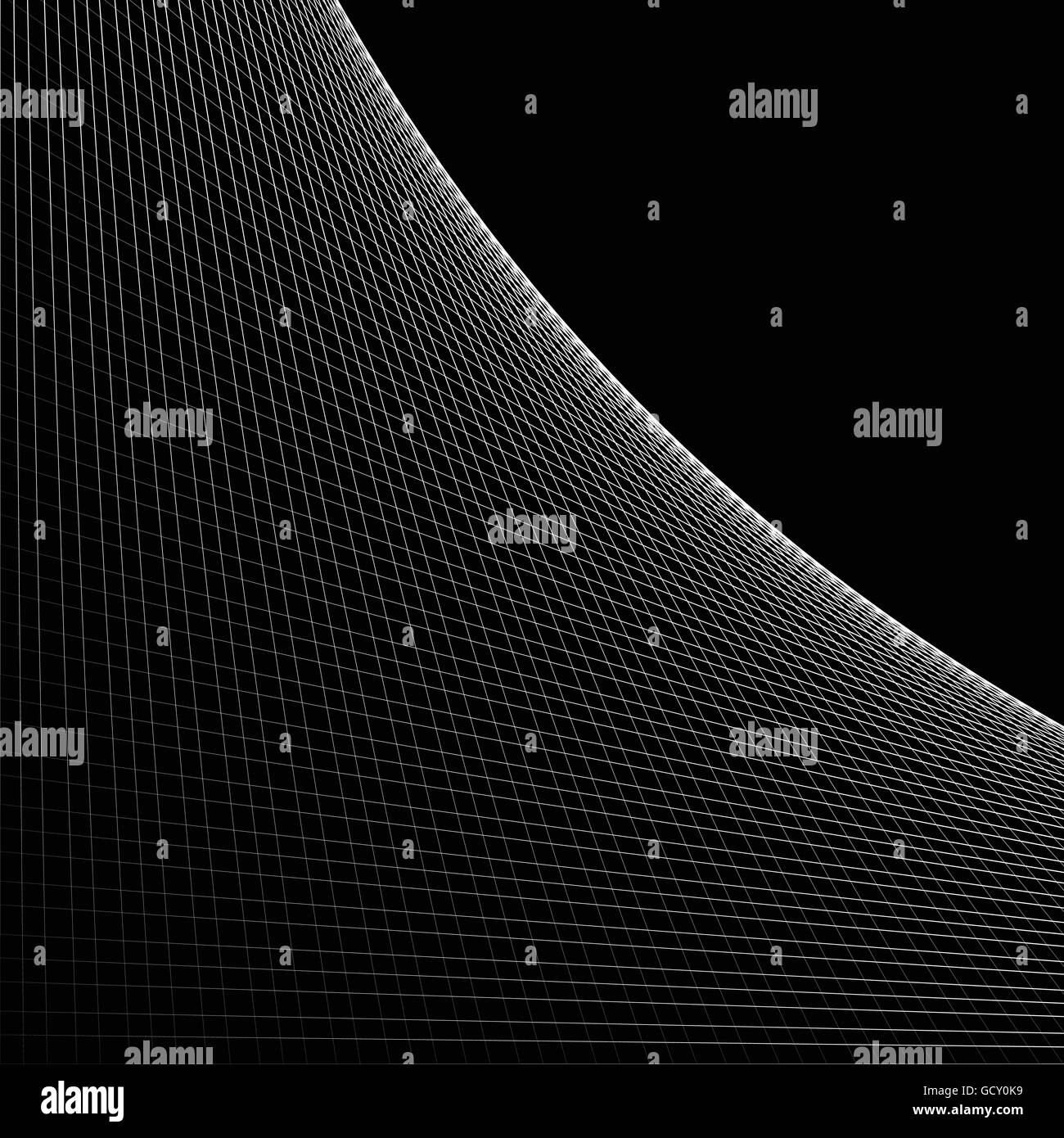 Grid, mesh of intersecting lines with curve, arc spreading from the corner. Reticulate pattern ...