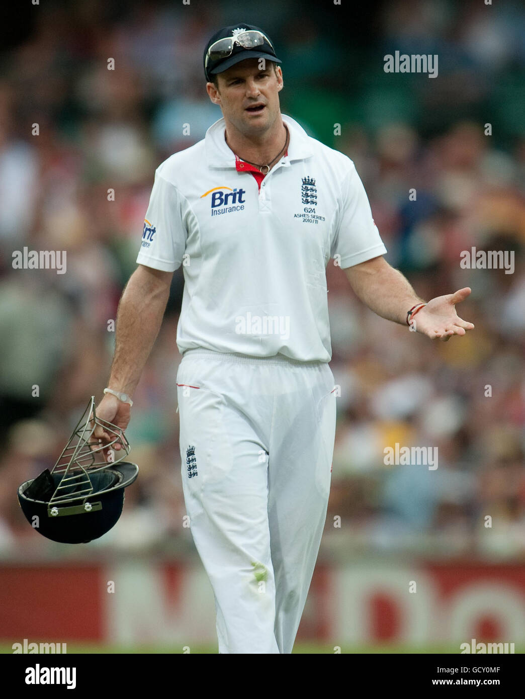 England captain Andrew Strauss during the fifth Ashes Test at the ...