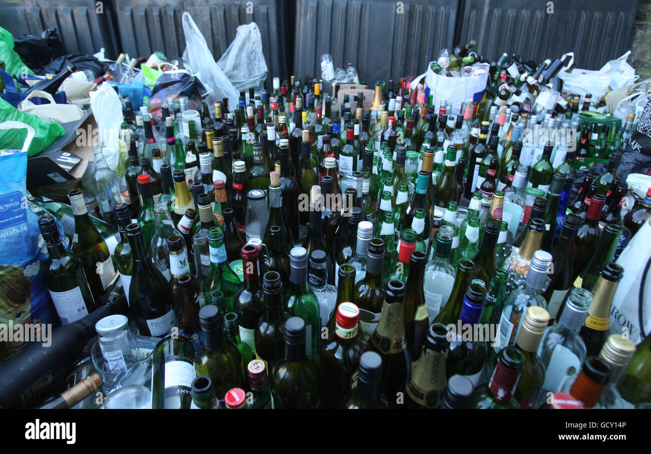 Hundreds of beer and wine bottles left at a recycling centre in the ...