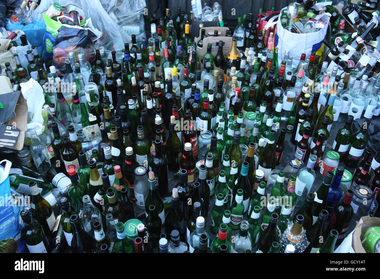 Hundreds of beer and wine bottles left at a recycling centre in the ...