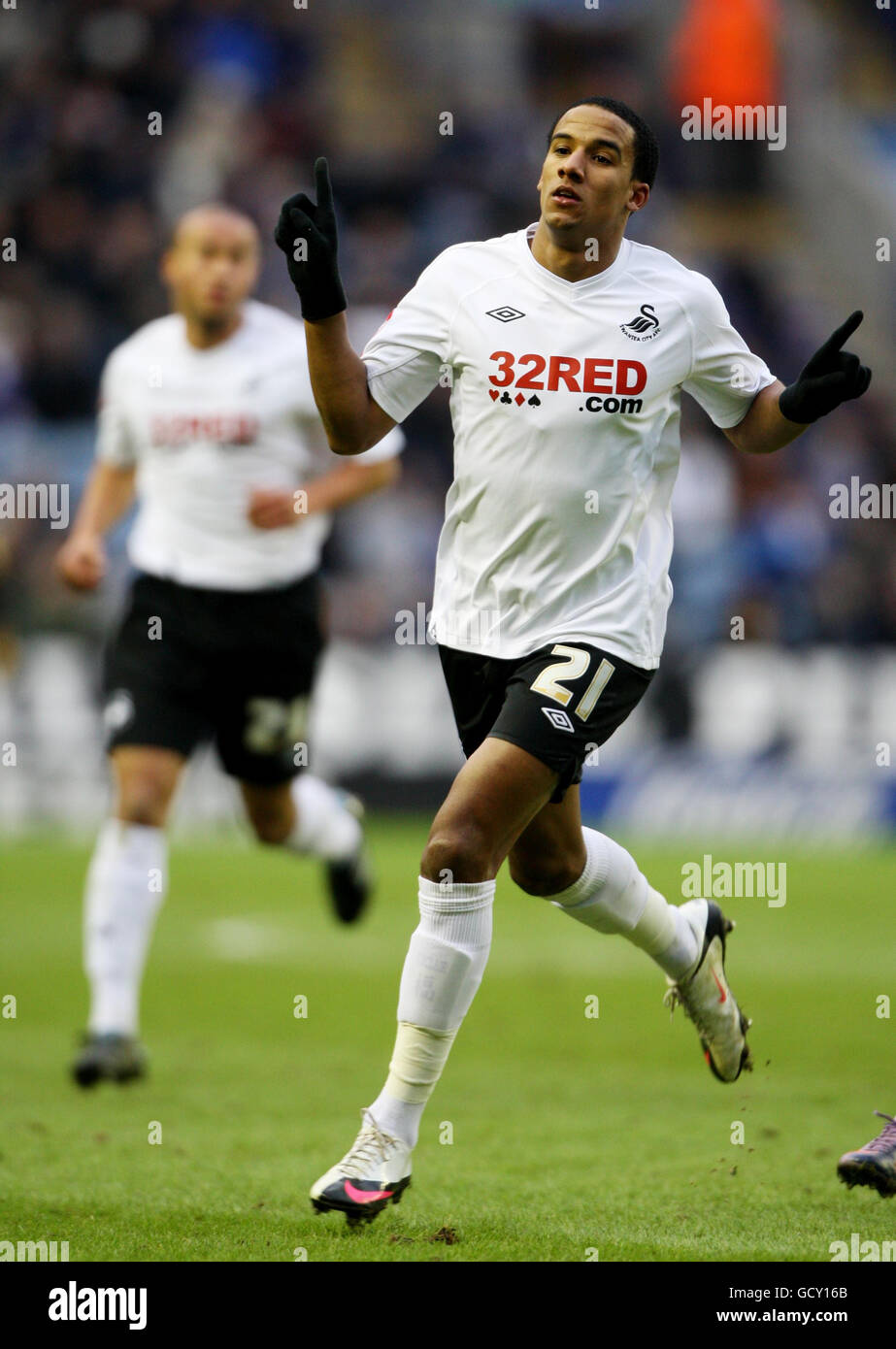 Swansea City's Scott Sinclair celebrates scoring during the npower ...