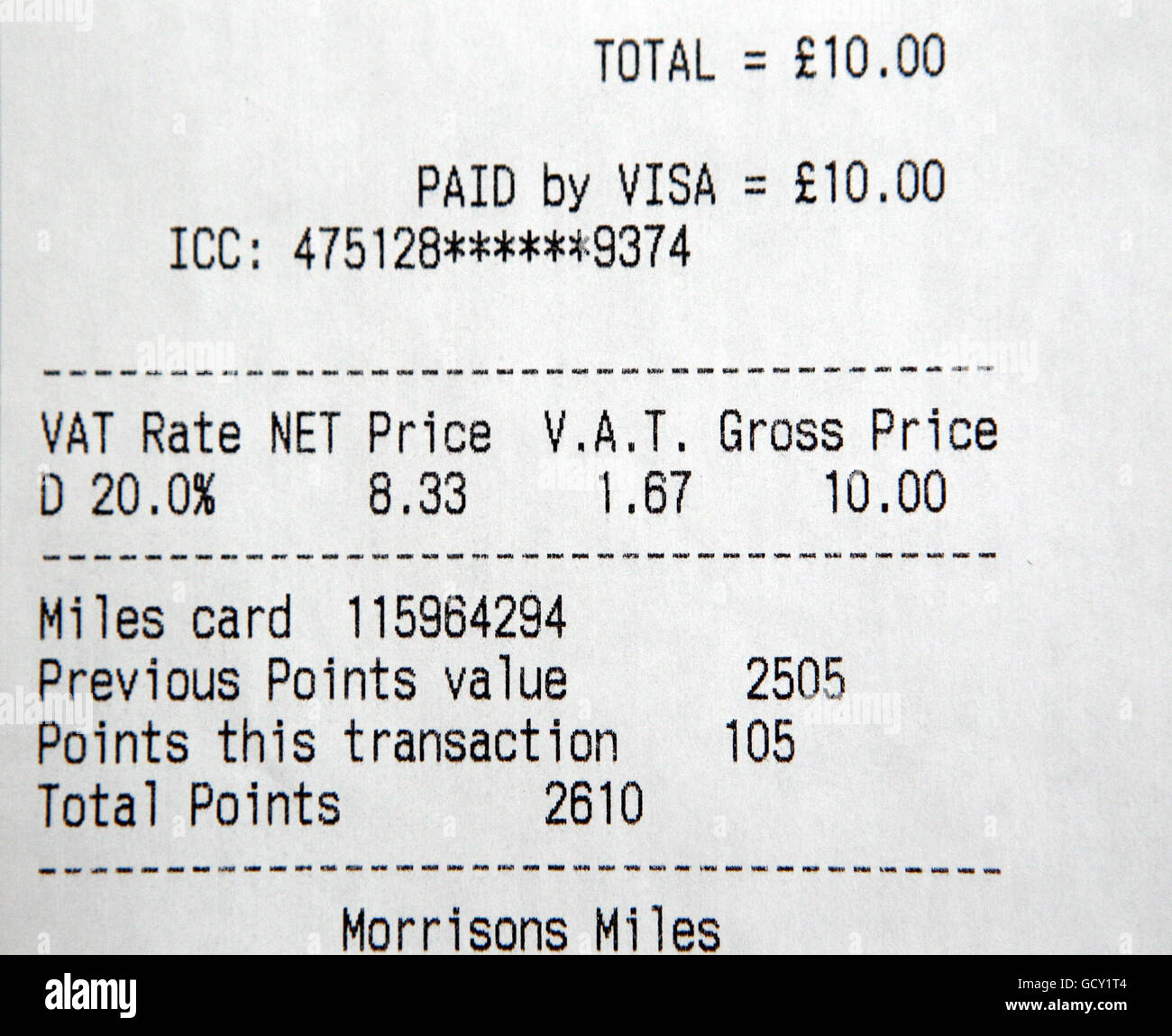 A vat receipt for diesel bought at morrisons hi-res stock photography ...