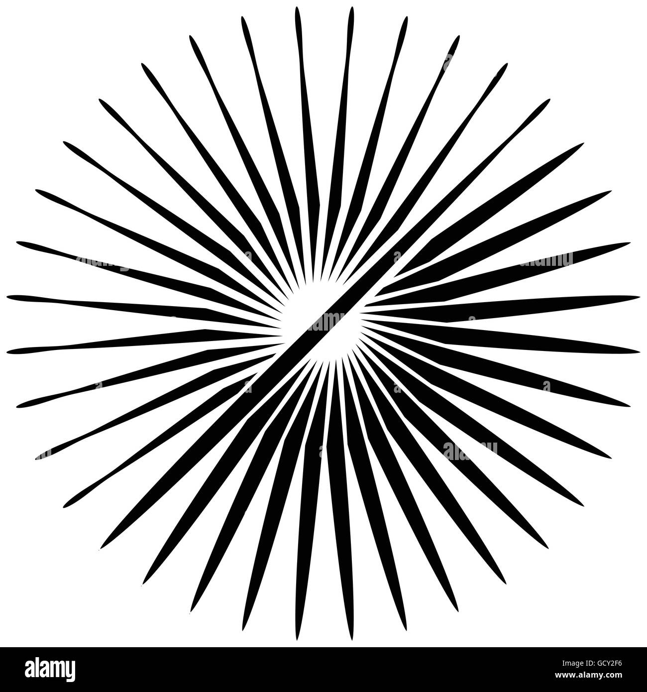 Radial, radiating lines. Asymmetrical geometric element. Circular ...