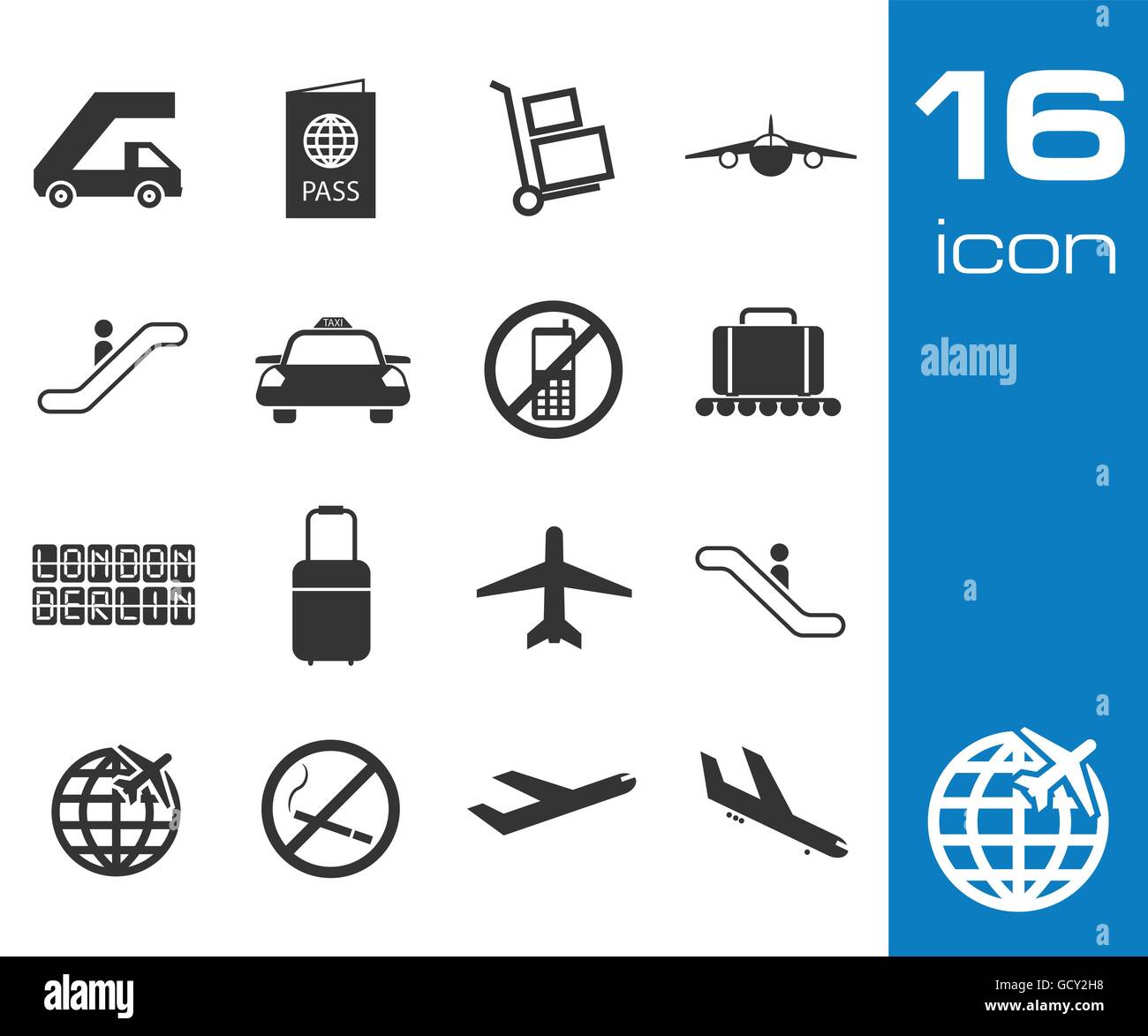 Vector black airport icons set Stock Vector Image & Art - Alamy