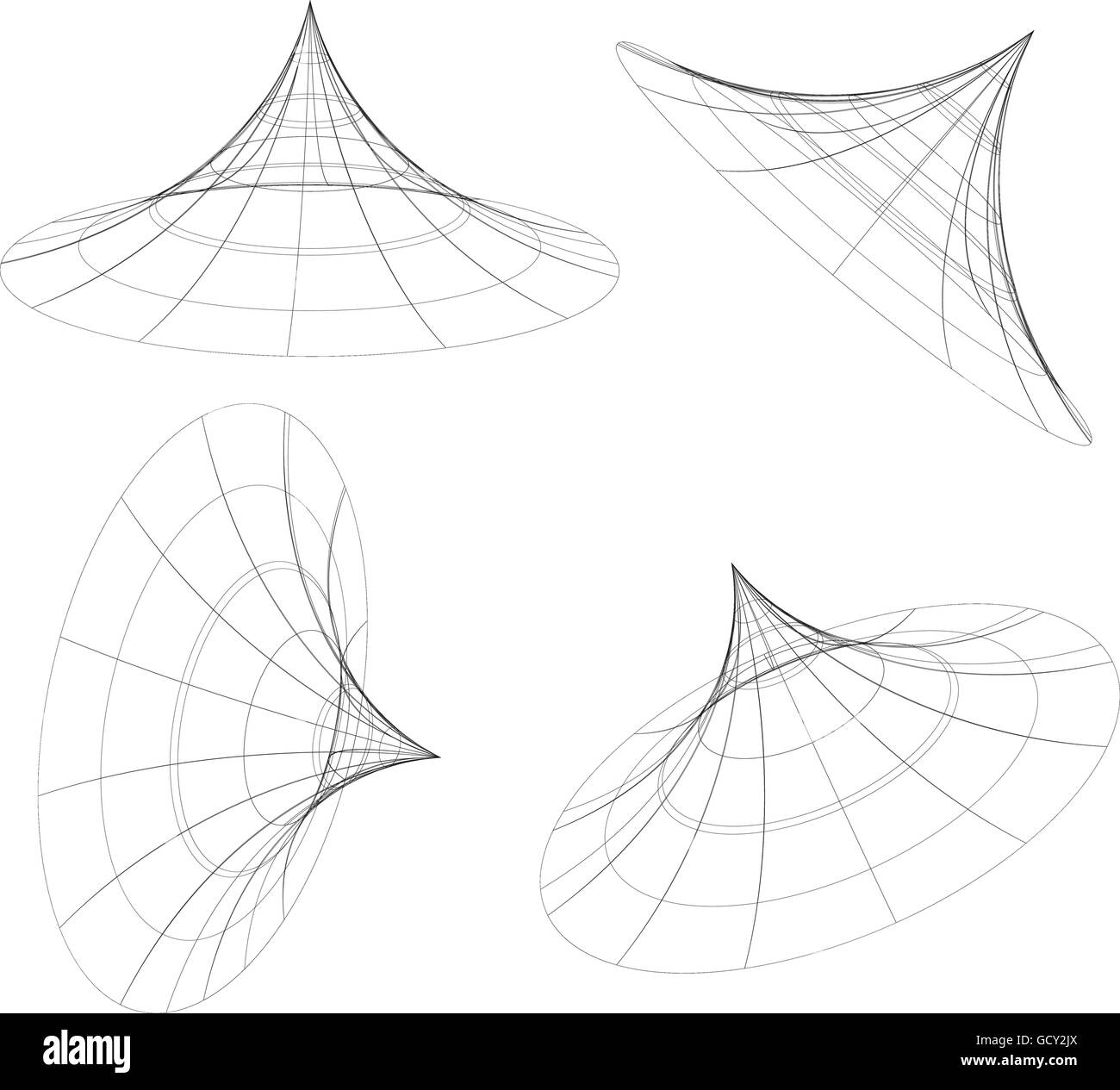 Abstract 3d Wireframe Objects 3d Spatial Shapes Set At 4 Angles Geometric Elements Stock