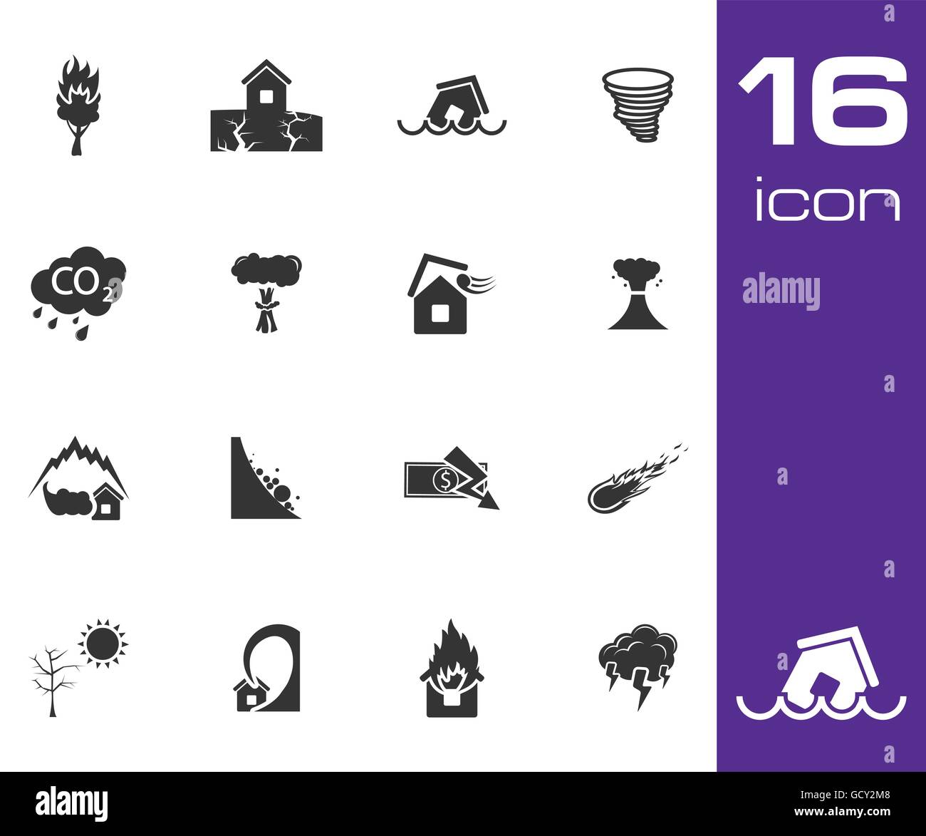 Vector black disaster icons set Stock Vector Image & Art - Alamy