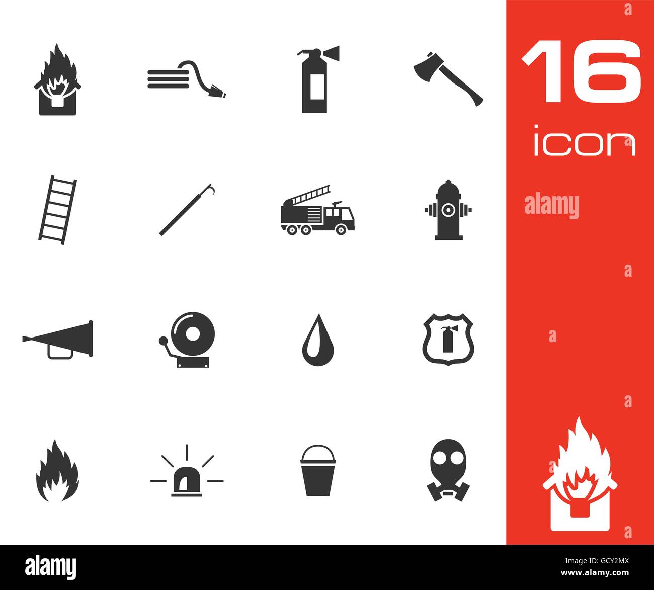 Vector black firefighter icons set Stock Vector Image & Art - Alamy