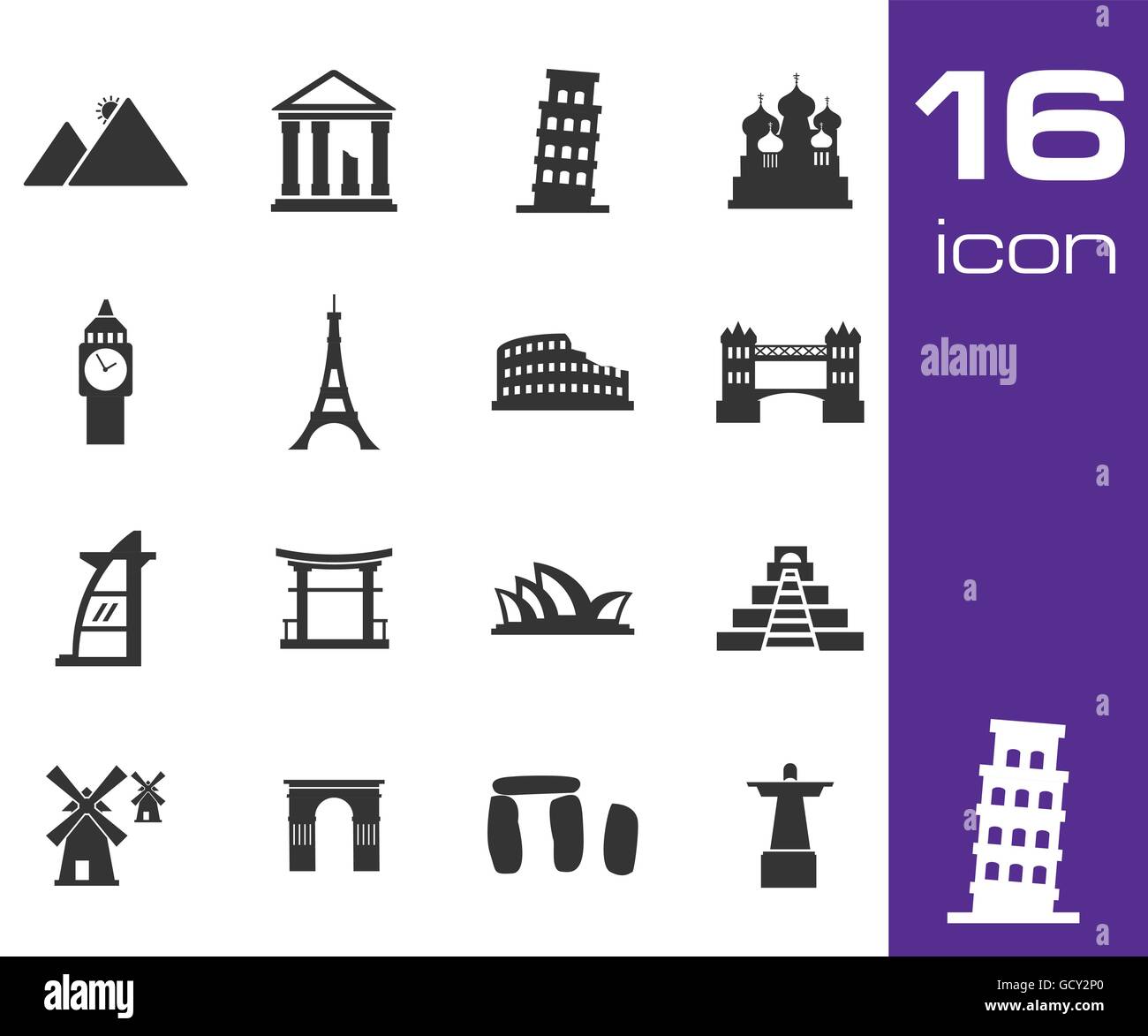Vector black landmarks icons set Stock Vector Image & Art - Alamy