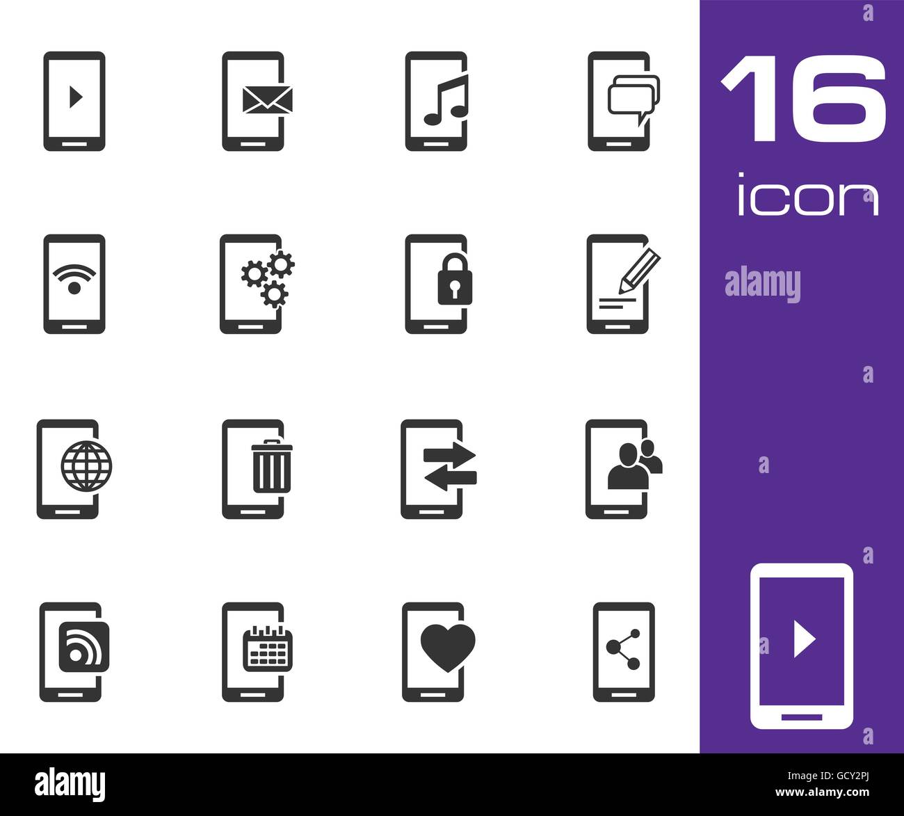 Vector black mobile phone icon set Stock Vector Image & Art - Alamy