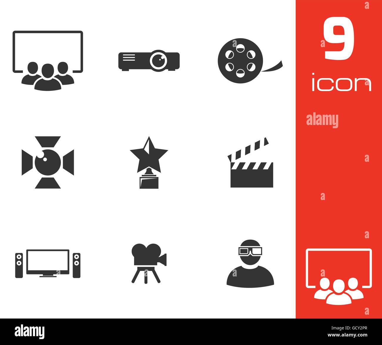 Vector black movie icons set Stock Vector Image & Art - Alamy