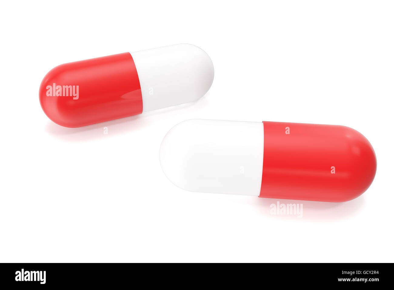 Two close-up pill capsules isolated on white. 3d illustration Stock ...