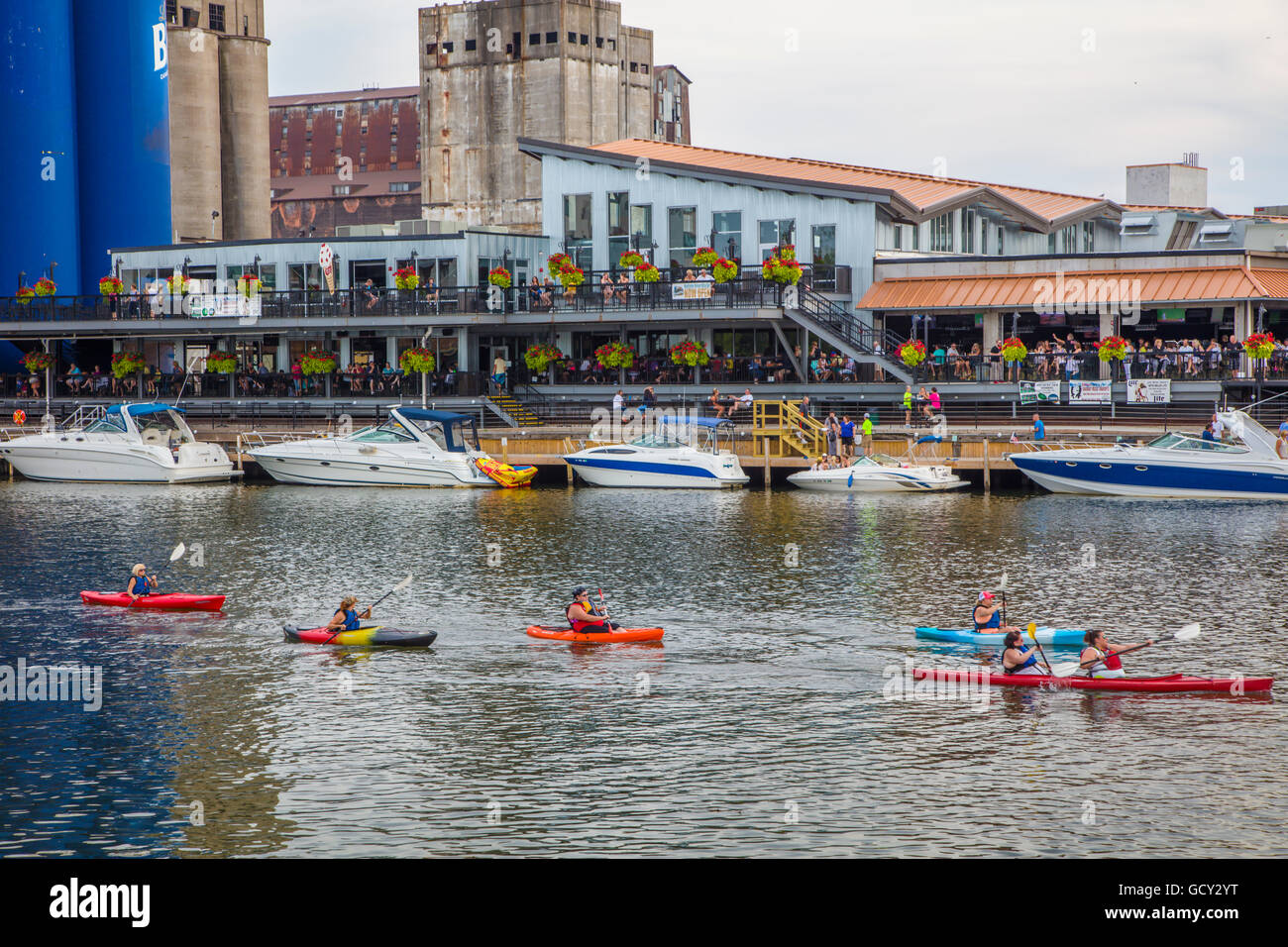 People kayaking past Buffalo Riverworks complex in the Buffalo River in ...