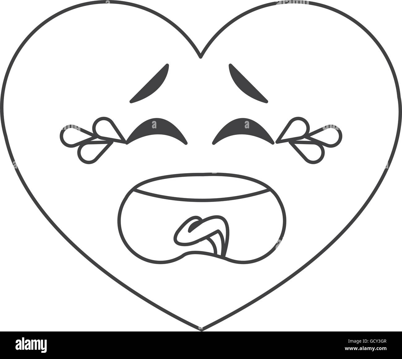 Crying face emoticon kawaii character Black and White Stock Photos ...