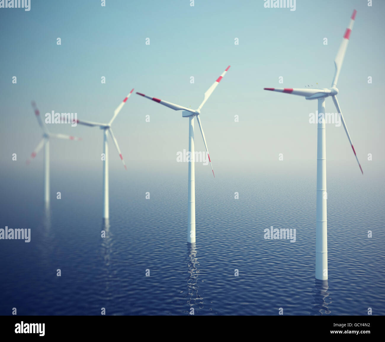 Wind turbines in the ocean. 3d illustration high resolution Stock Photo ...