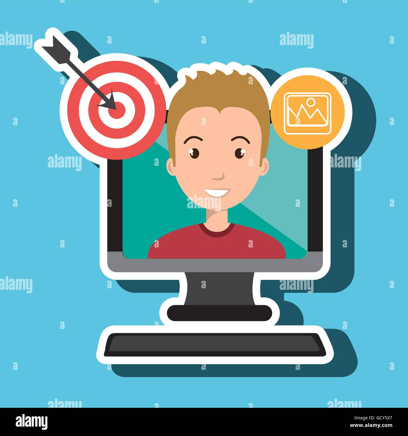 Boy looking computer screen Stock Vector Images - Alamy