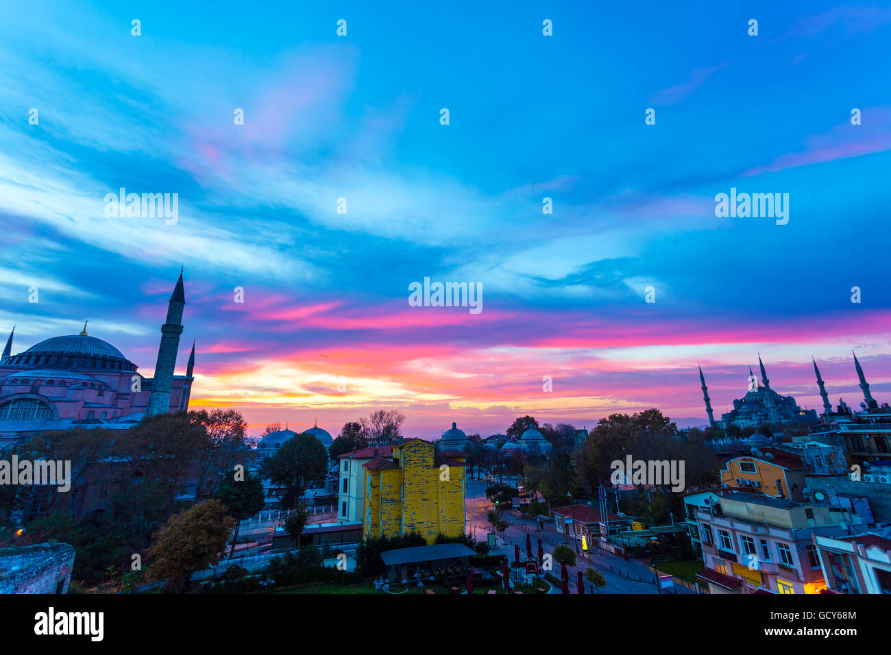 Panoramic View of Istanbul Old City with Famous Sultan Ahmed Mosque and ...