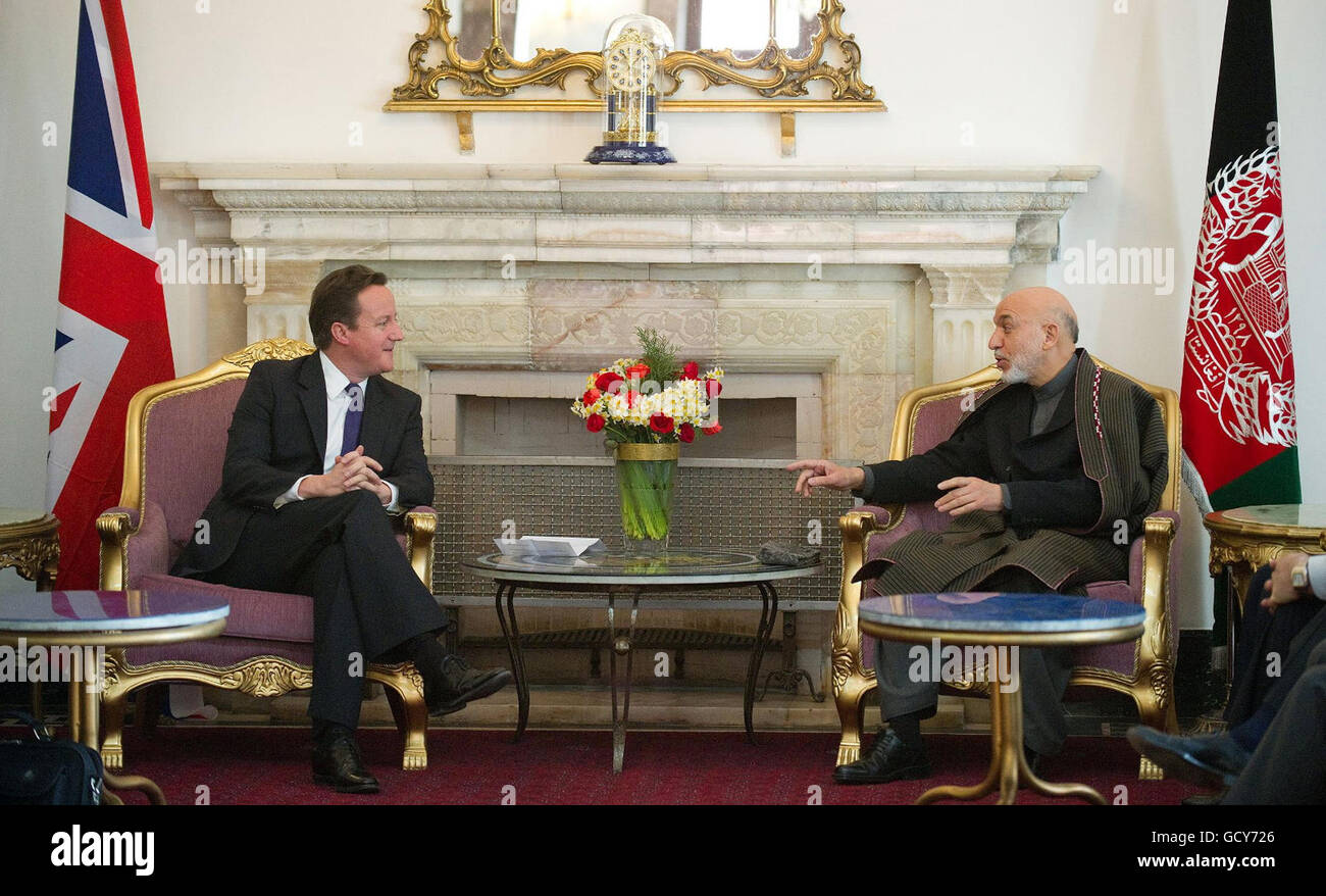 Prime Minister David Cameron, (left) and Afghan President Hamid Karzai ...