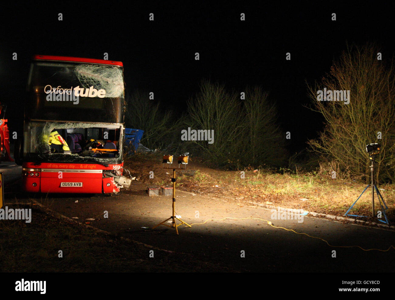 An Oxford Tube bus which turned over on the exit slip from the M40 ...
