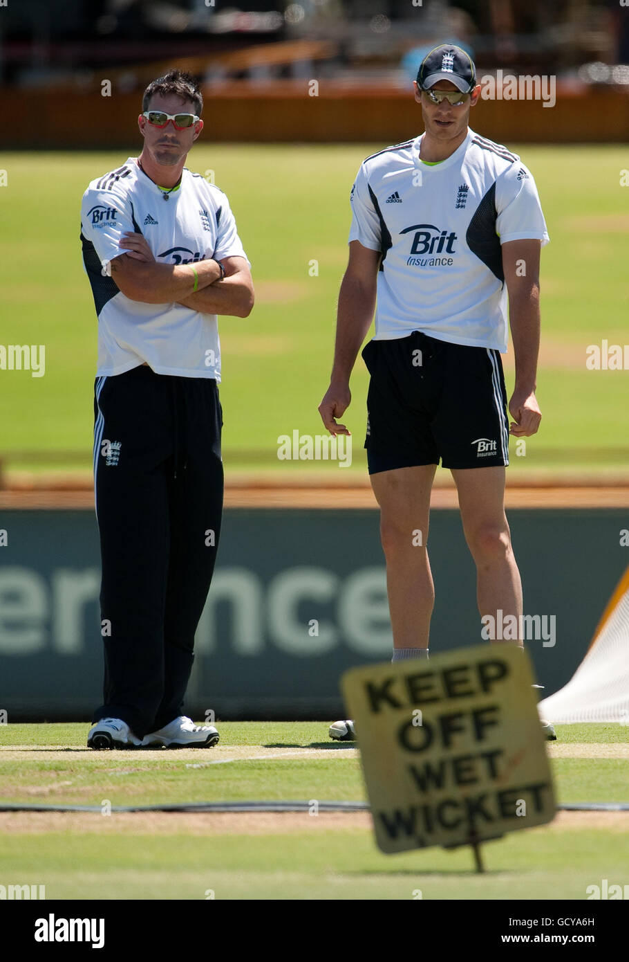 England's Kevin Pietersen and Chris Tremlett during a nets session at ...