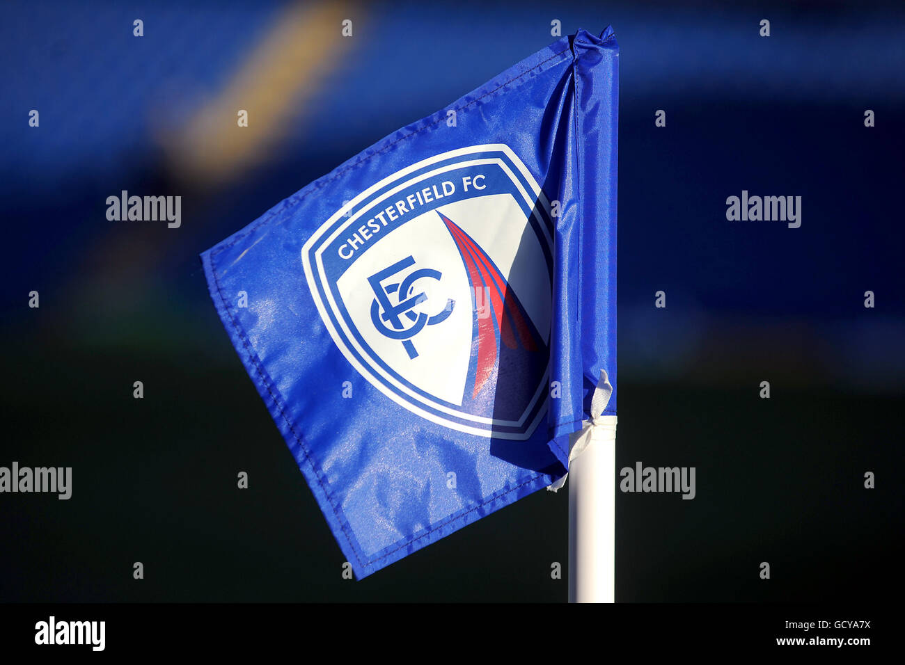 Flag bearing the chesterfield badge at the b2net stadium hi-res stock ...